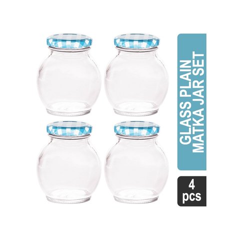Yera Glass Plain Matka Jar Set (Checkered Lid, Assorted, 245 ml) Price ...