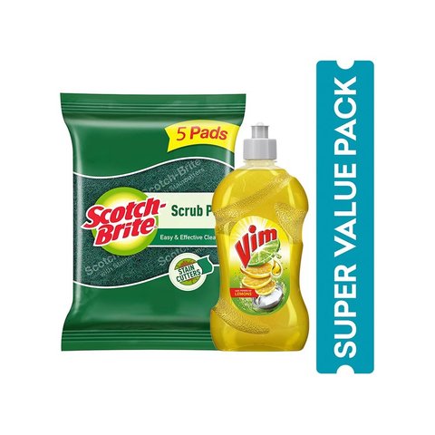 Vim Lemon Dishwash Gel + Scotch Brite Scrub Pad Combo Price - Buy ...