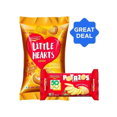 Britannia 5050 Potazos Crisps + Britannia Little Hearts Classic Biscuit ...