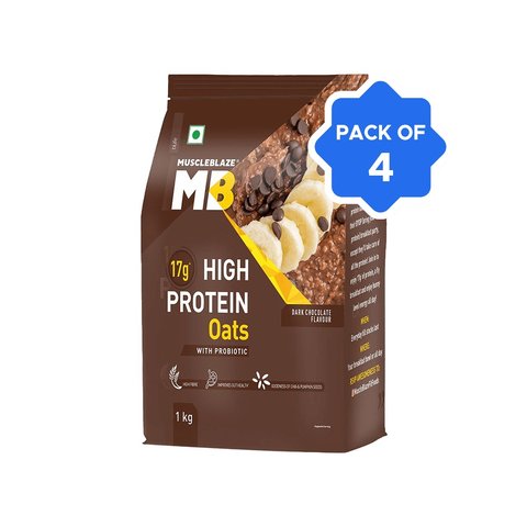 MuscleBlaze High Protein Oats (Dark Chocolate Flavour) - Pack of 4 ...