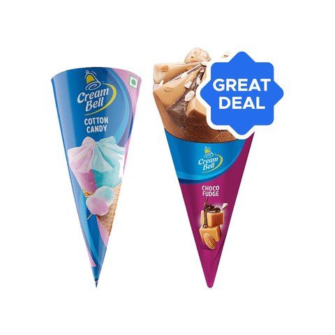 Cream Bell Cotton Candy Frozen Dessert Cone + Cream Bell Choco Fudge ...