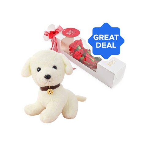 IGP - Joyful Roses and Carnations Flower Box + Babique Sitting Dog ...