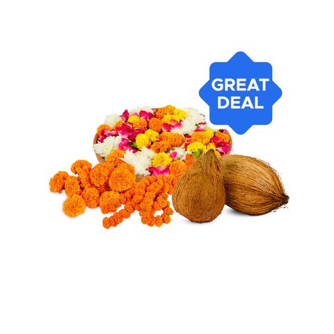 Garland - Orange Marigold 1 piece Flower String + Pooja Flower Mix ...