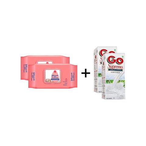 Johnson's Skincare Baby Wipes - Free Go Supremo Cow Milk (Tetra Pak ...