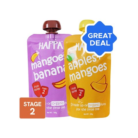 Happa Organic Mangoes and Bananas Fruit Puree + Happa Organic Apples ...