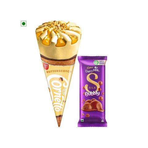 Cadbury Dairy Milk Silk Bubbly Chocolate Bar + Kwality Walls Cornetto ...