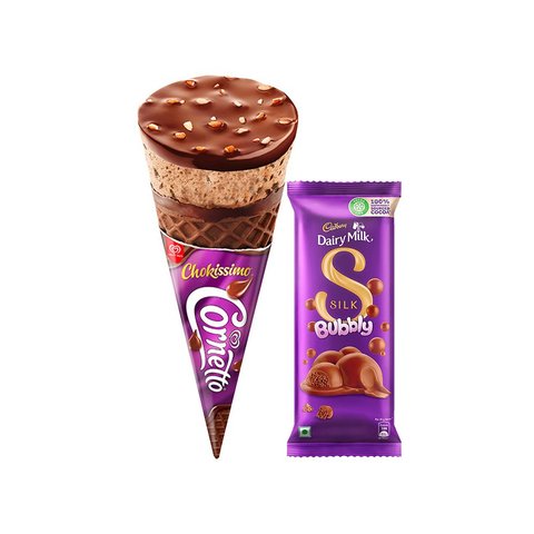 Cadbury Dairy Milk Silk Bubbly Chocolate Bar + Kwality Walls Cornetto ...
