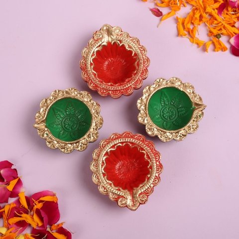 Diwali Diya Set (Red, Green) by Aravi Price - Buy Online at Best Price ...