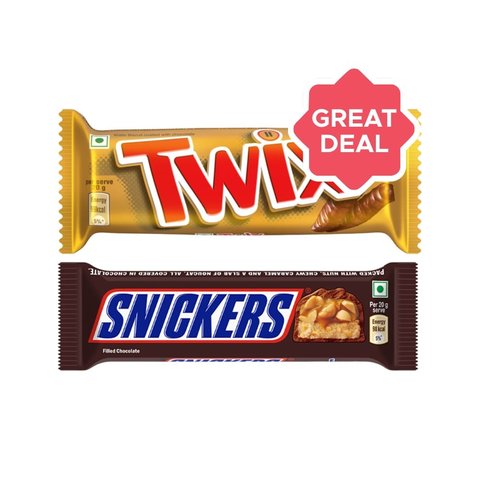 Snickers Peanut Filled Bar 45 g + Twix Caramel Chocolate Bar Combo ...