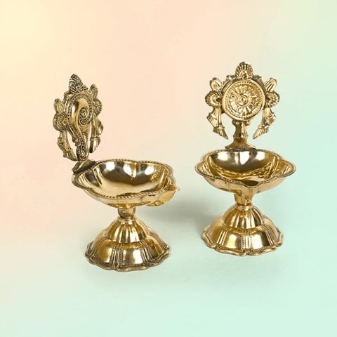Pure Brass Shanku Chakra Kuber Diya (Set of 2) Price - Buy Online at ...
