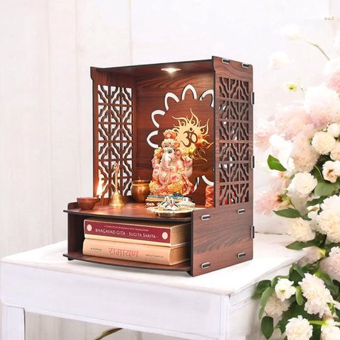 Pooja Mandir with LED Light (Dark Wood) - GKD Price - Buy Online at ...