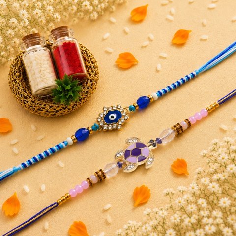 Evil Eye & Turtle Handcrafted Designer Rakhi Set by Sage Crafts Price ...