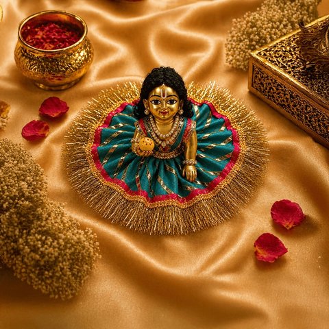 Firozi & Pink Zari Fringe Laddu Gopal Dress by MyRoyals Price - Buy ...