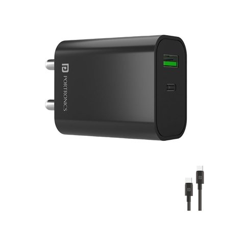 Portronics USB and Type C Dual Input Multiport Charging Adapter with ...