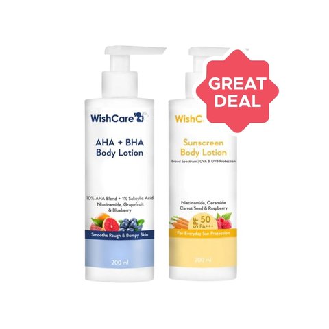 Wishcare AHA + BHA Body Lotion + Sunscreen (SPF 50 PA+++) Combo Price ...