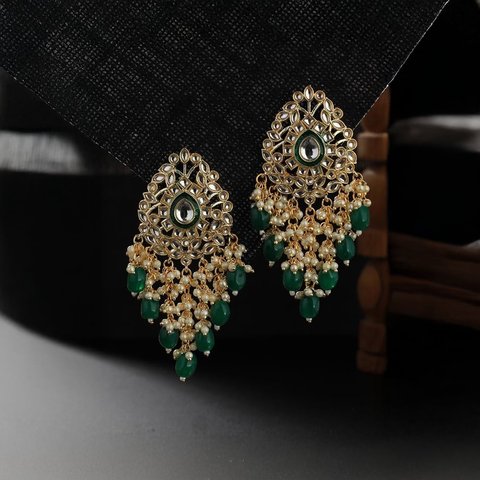 Aatmana Kundan Studded Meenakari Drop Earrings (Golden, Green) Price ...