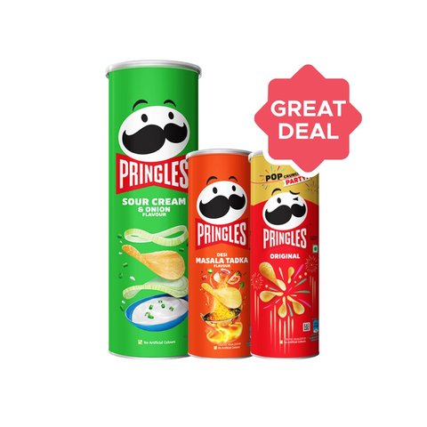 Pringles Sour Cream & Onion Potato Chips (134 g) + Desi Masala Tadka ...