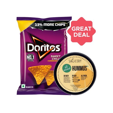 Doritos Sweet Chilli Flavour Nachos + Saucery Hummus Dip Combo Price ...