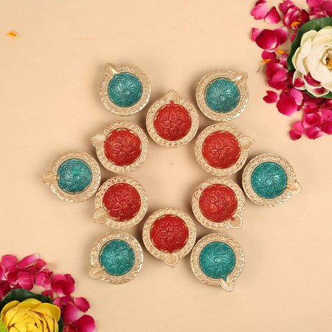 Decorative Diya Set (Red & Blue) Swastika Price - Buy Online at ₹299 in ...