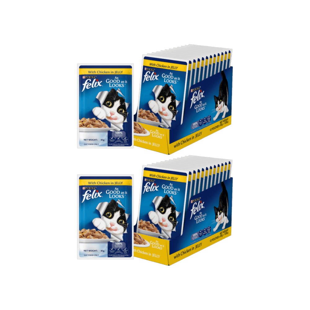 Felix Chicken with Jelly Adult Wet Cat Food (Pack of 12) - Pack of 2 ...