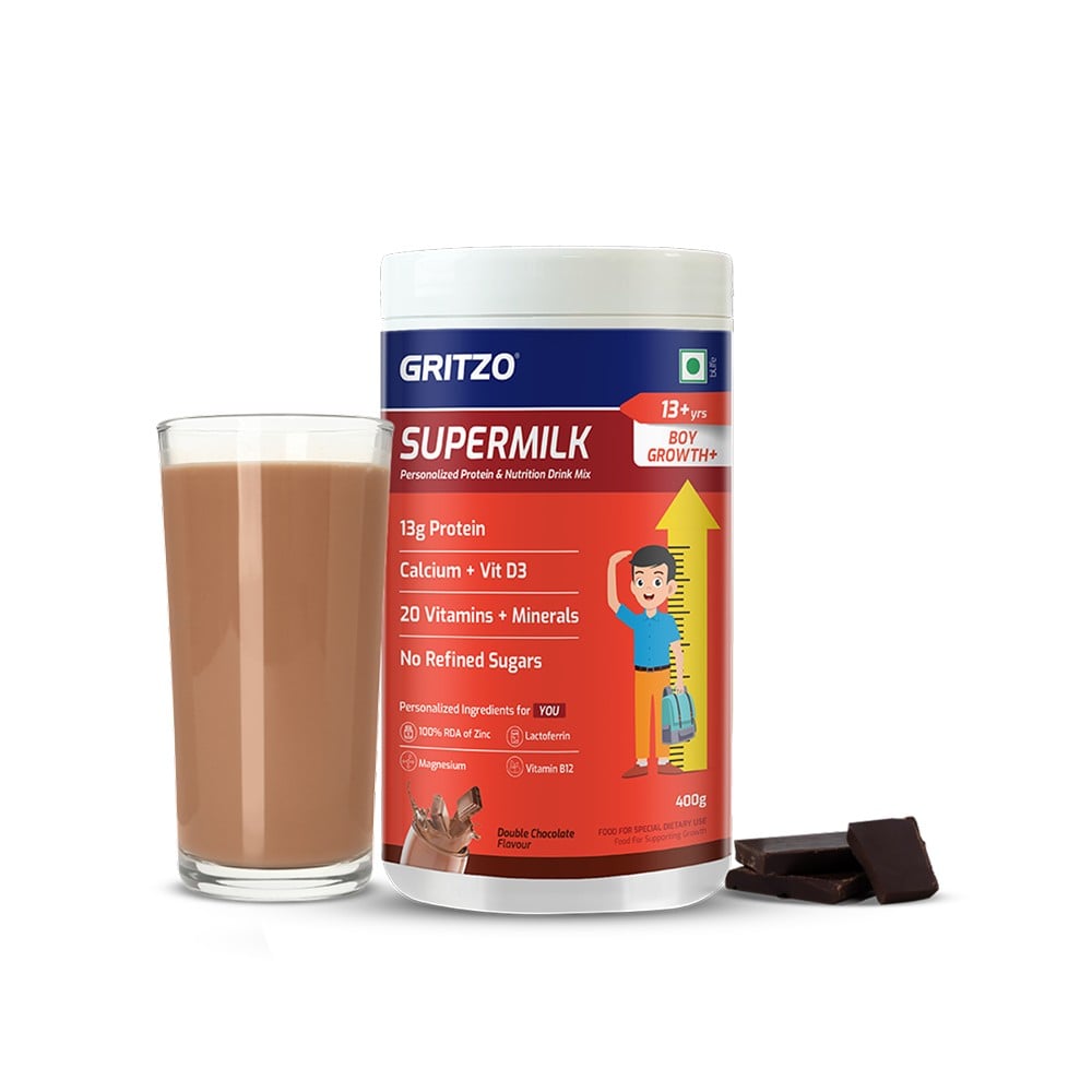 Gritzo SuperMilk Boy Growth+ Drink Mix (13+ Years, Double Chocolate ...