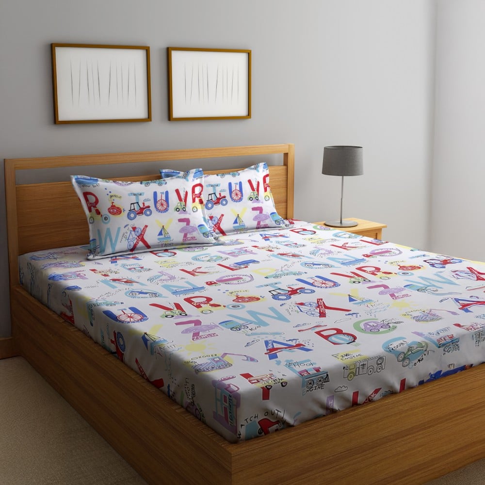Home Sizzler Kid's Alphabet Microfiber Double Bedsheet (Multicolour ...