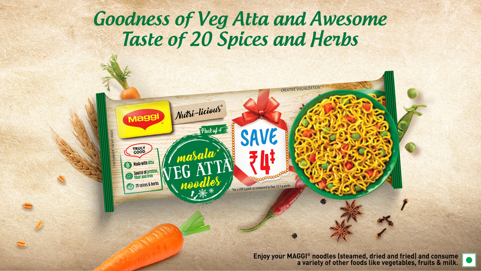 Maggi Nutrilicious Masala Veg Atta Noodles Price - Buy Online at ₹92 in ...