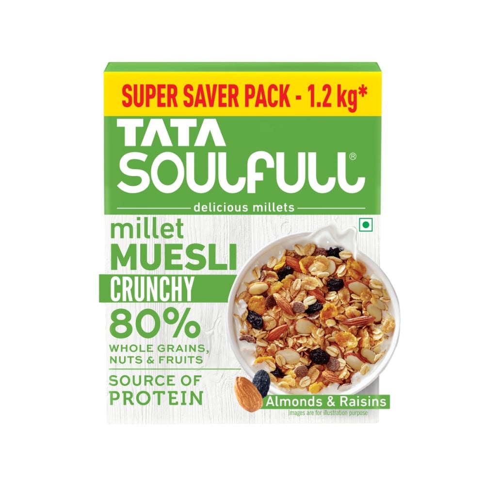 Tata Soulfull Millet Muesli, Crunchy, Almonds & Raisins Breakfast ...