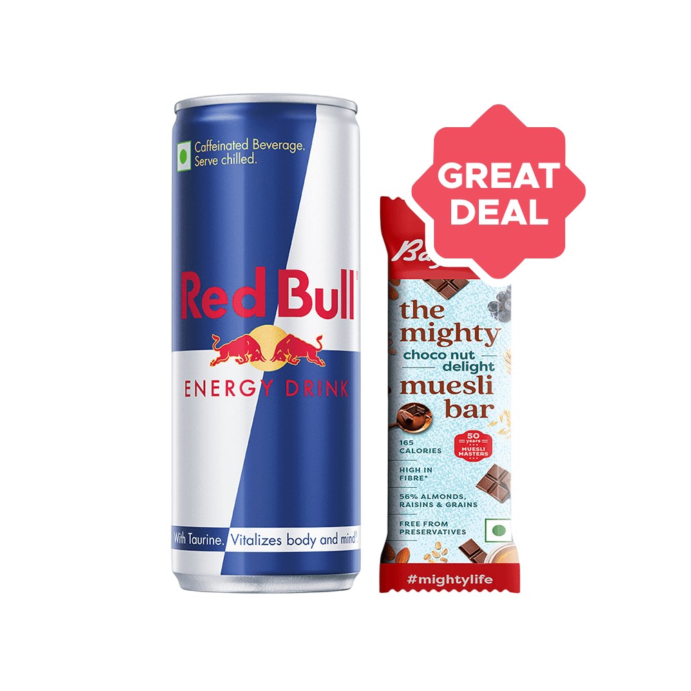 Red Bull Energy Drink (250 ml) + Bagrry's Mighty Muesli Bar (Choco Nut ...