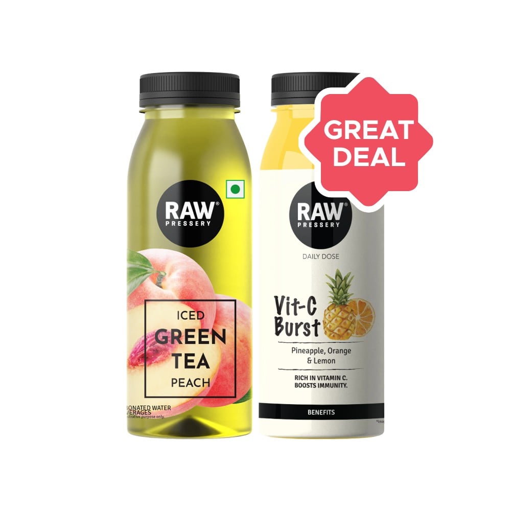 Raw Pressery Iced Green Tea (Peach) + Vit C- Burst Juice Combo Price ...