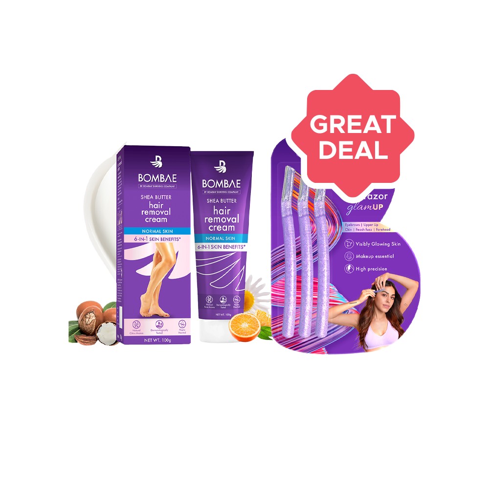 Bombae Shea Butter Hair Removal Cream (For Women) + Glam Up Reusable ...