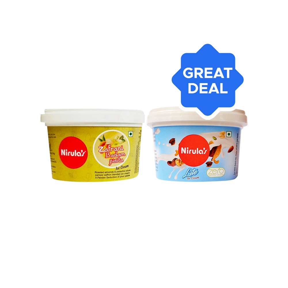 Nirula's Vanilla Lite Ice Cream Cup + Zafrani Badam Pista Ice Cream Cup ...