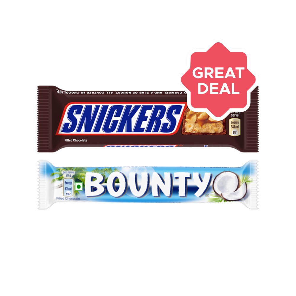 Snickers Peanut Nougat & Caramel Filled Bar 40 g + Bounty Coconut ...