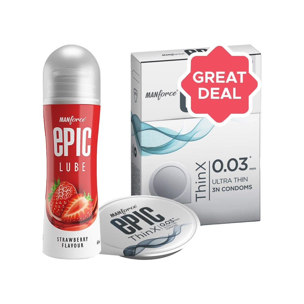 Manforce Epic Thin X Condom for High Sensitivity + Strawberry Flavoured ...