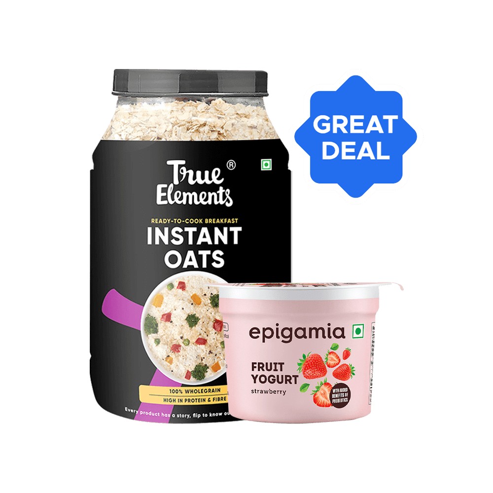 Epigamia Strawberry Flavoured Yogurt + True Elements Instant Instant ...