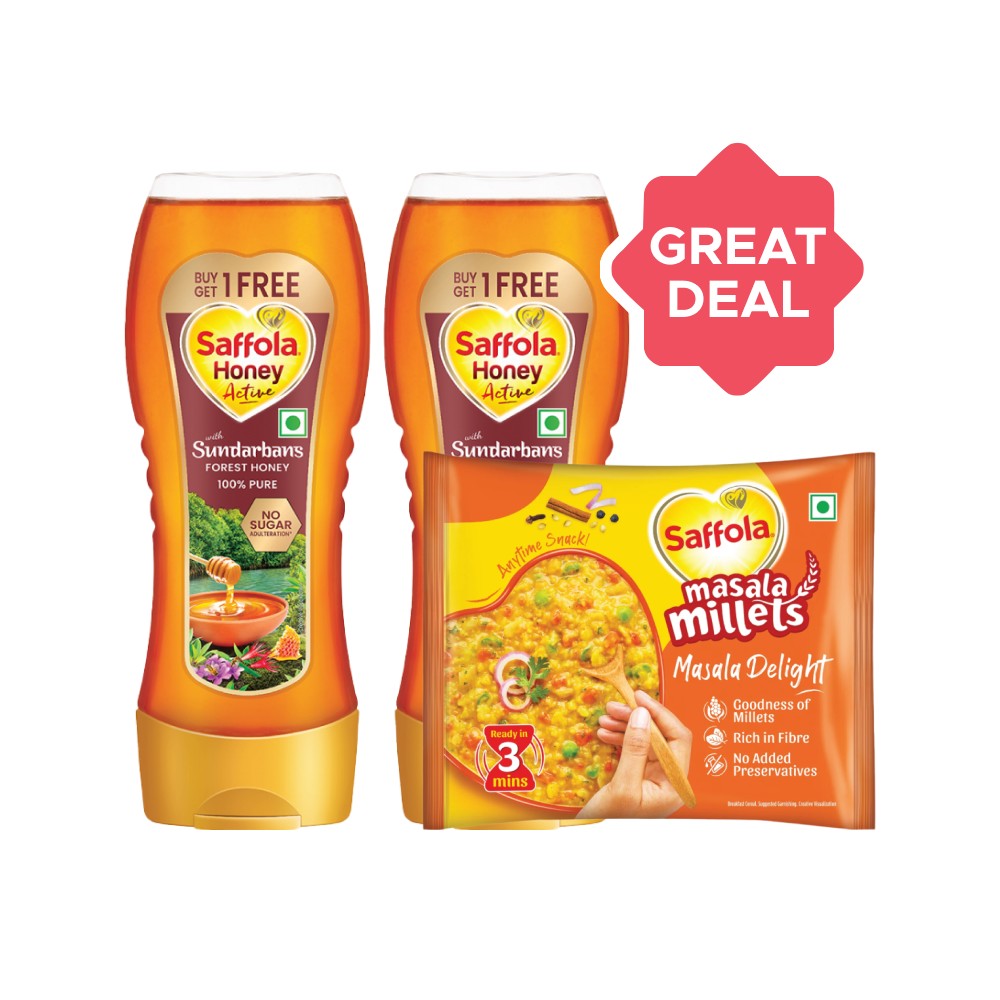 Saffola Masala Millet Delight + Pure Honey Active - Buy 1 Get 1 Free ...