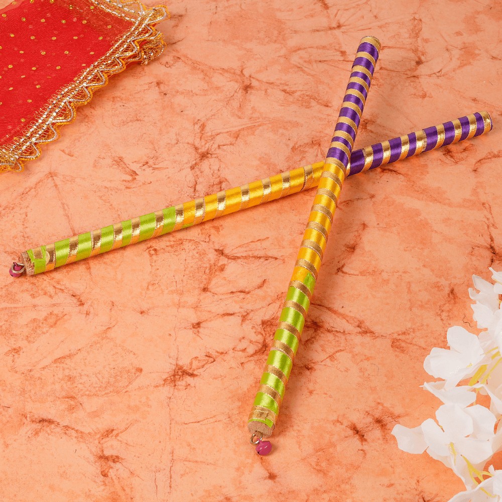 Traditional Navratri Dandiya Set (Purple, Green, Yellow) - Urban Fest ...