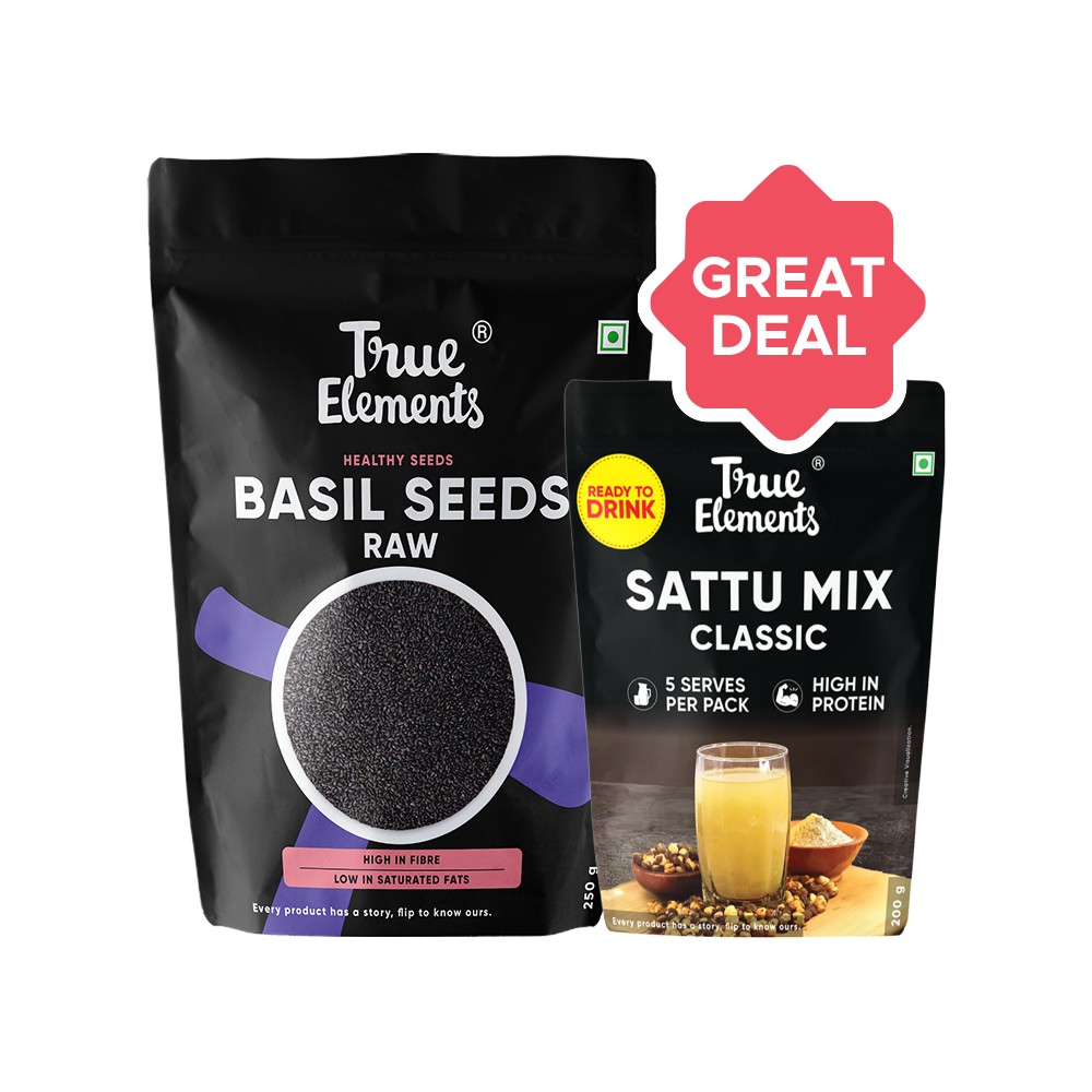True Elements Basil Seeds (Sabja Seeds) + Sattu Drink Mix (Classic ...