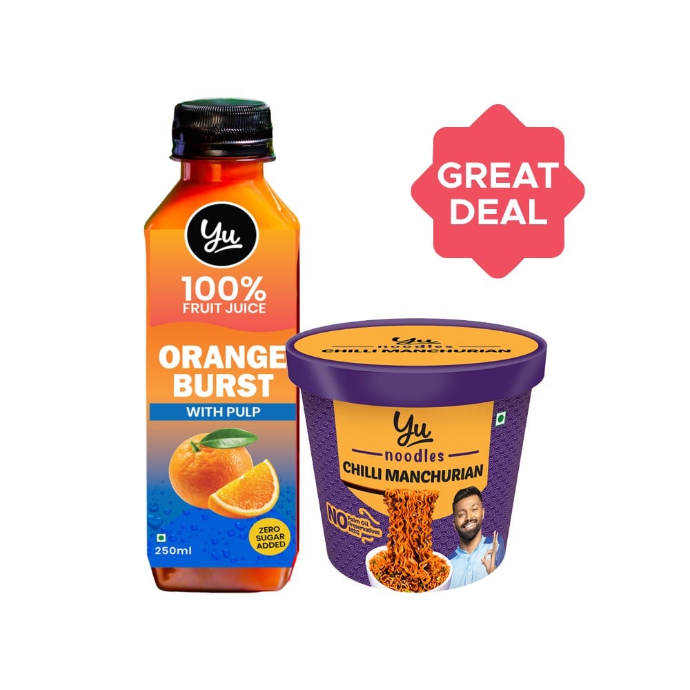 Yu 100% Orange Juice + Chilli Manchurian Instant Cup Noodles Combo ...