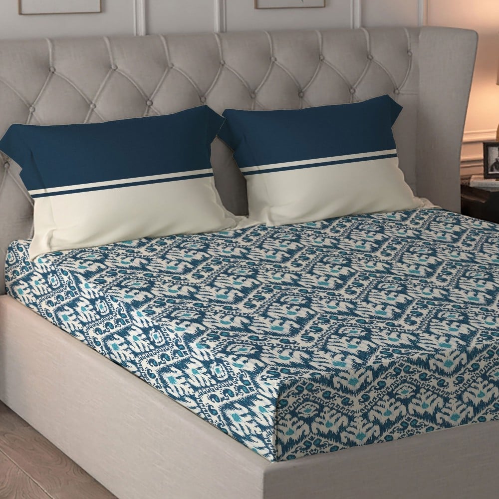 myTrident Cotton Double Bedsheet (144 TC, Teal Blue) Price - Buy Online ...