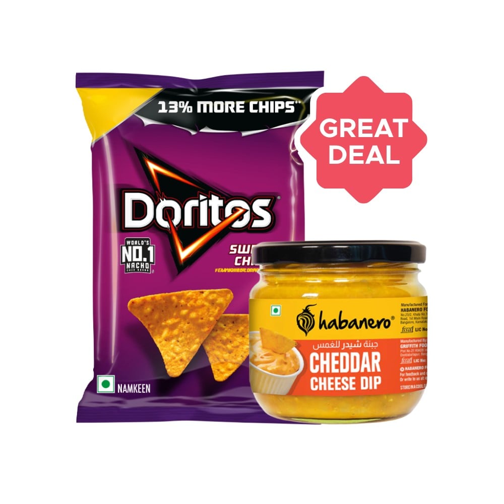 Habanero Creamy Cheddar Cheese Dip + Doritos Sweet Chilli Flavour ...