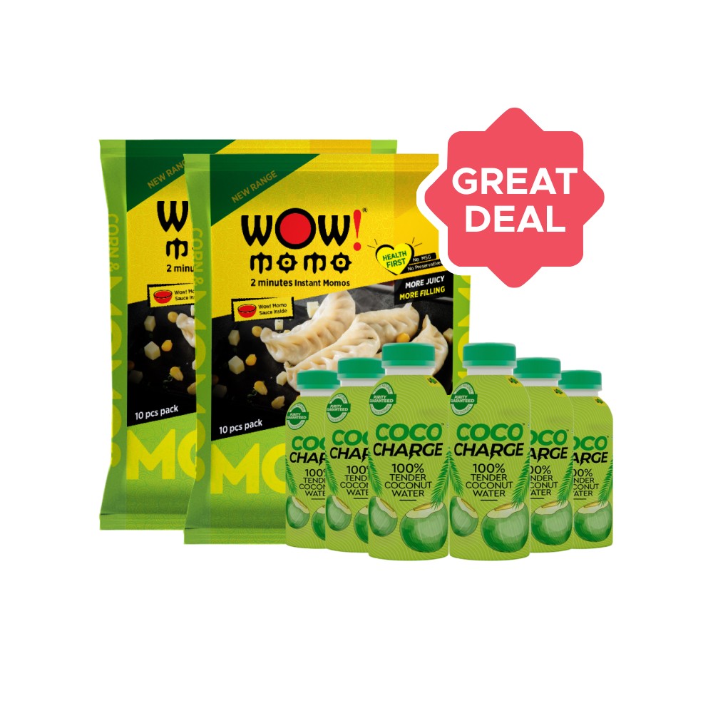 Wow! Momo Corn & Cheese Momos (Frozen) x 2 + Wow! Coco Charge 100% ...