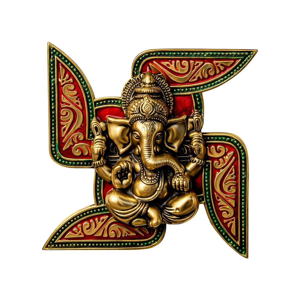 Ganesha On Swastik Wall Decor (Gold) - Tinums Price - Buy Online at ...