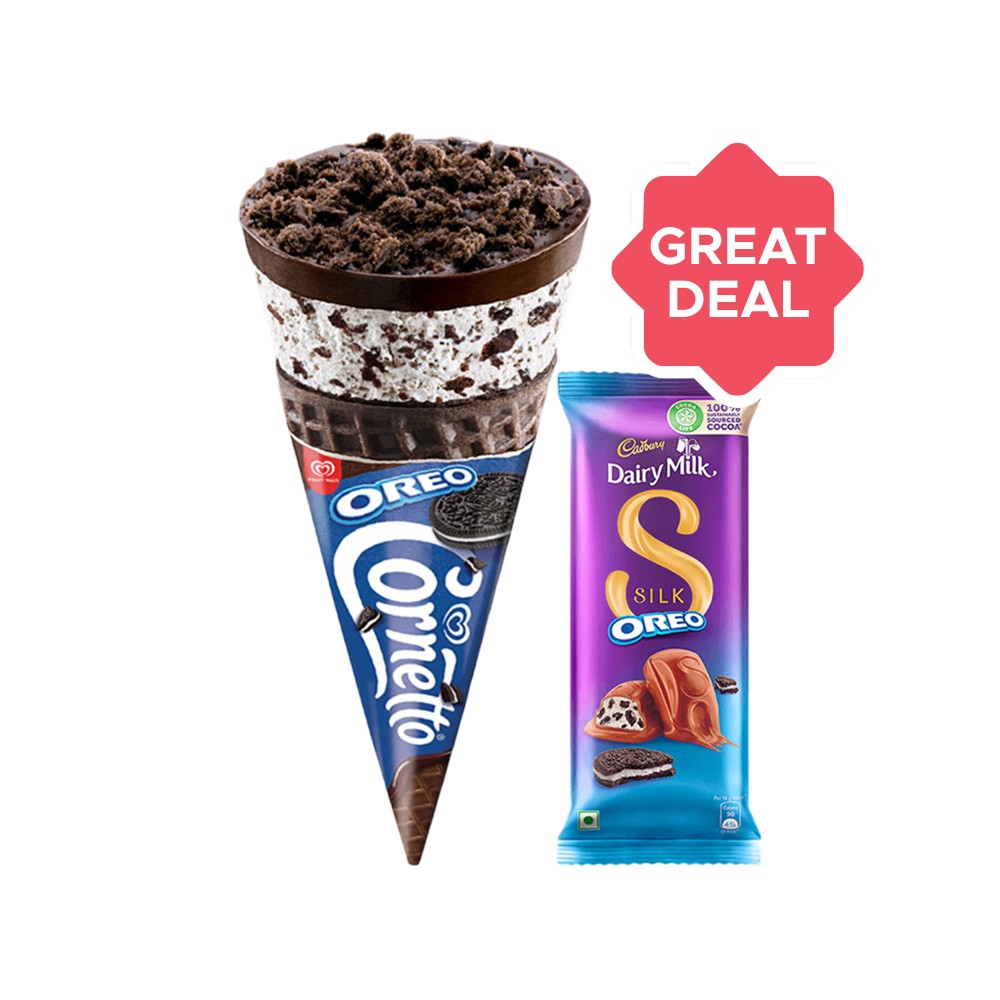 Cadbury Dairy Milk Silk Oreo Filled Bar + Kwality Walls Cornetto Oreo ...