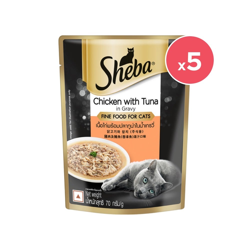 Sheba Fine Adult Wet Cat Food - Chicken & Tuna In Gravy - Pack of 5 ...