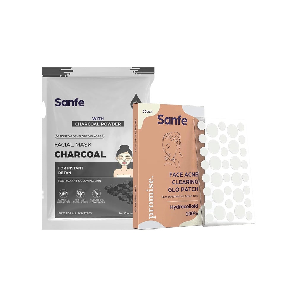 Sanfe Promise Acne Relief Patches + Instant Detan Charcoal Face Sheet ...