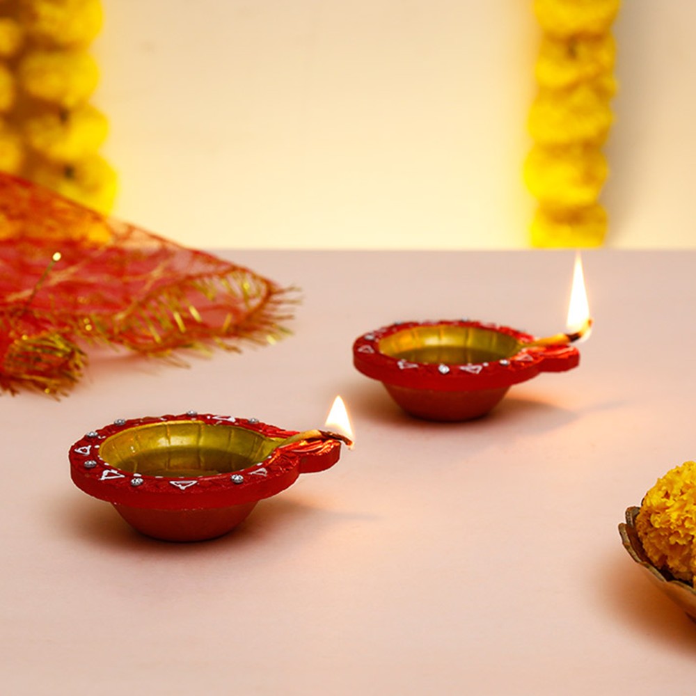 Designer Diya Set (Golden, Red) by DiaCraft Price - Buy Online at Best ...