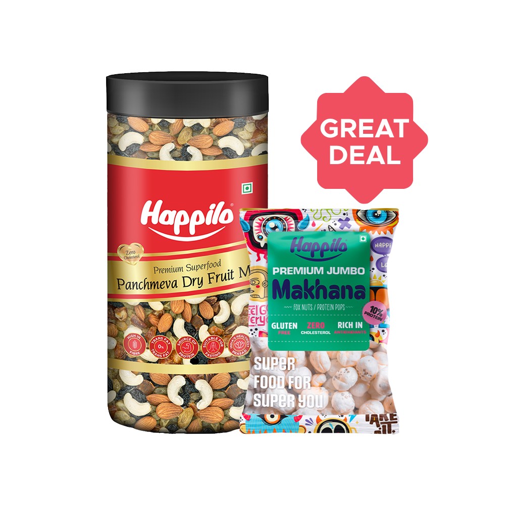 Happilo Premium Jumbo Phool Makhana/Fox Nuts + Classic Panchmeva Dry ...
