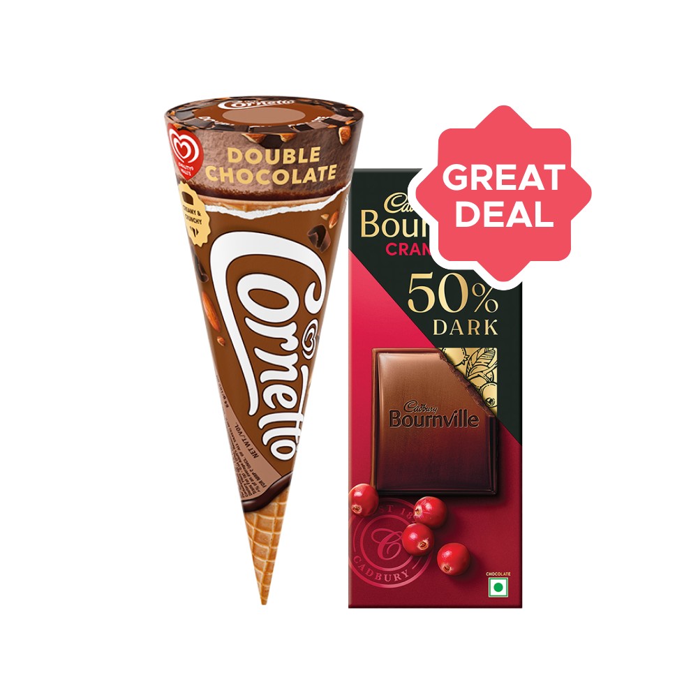 Kwality Walls Cornetto Double Chocolate Frozen Dessert Cone + Cadbury ...