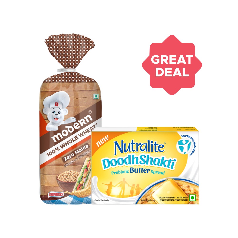 Nutralite DoodhShakti Probiotic Butter + Modern 100% Whole Wheat Bread ...